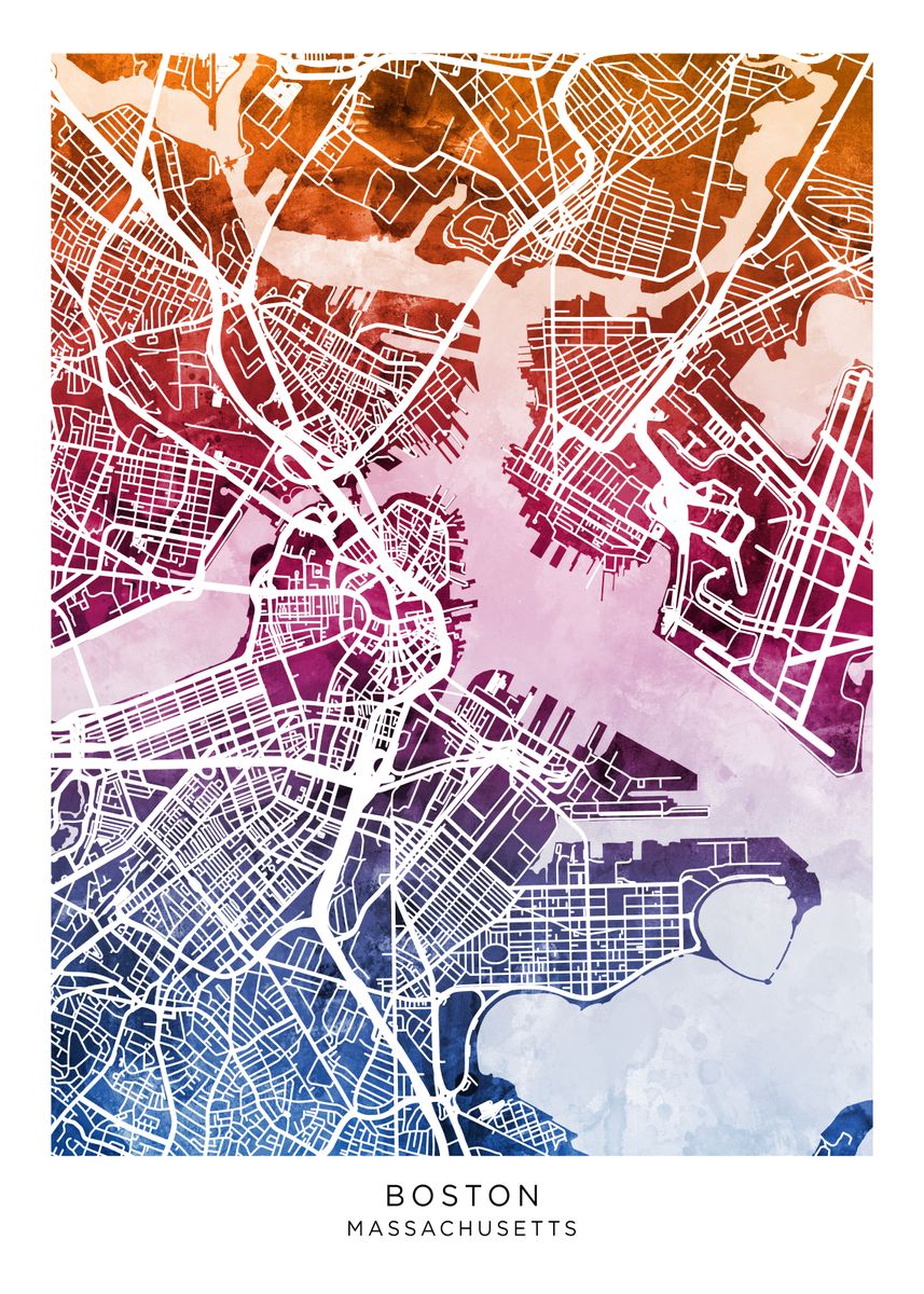 'Boston Massachusetts Map' Poster, picture, metal print, paint by ...