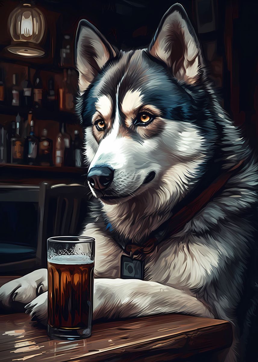 'Husky Beer' Poster, picture, metal print, paint by DecoyDesign | Displate