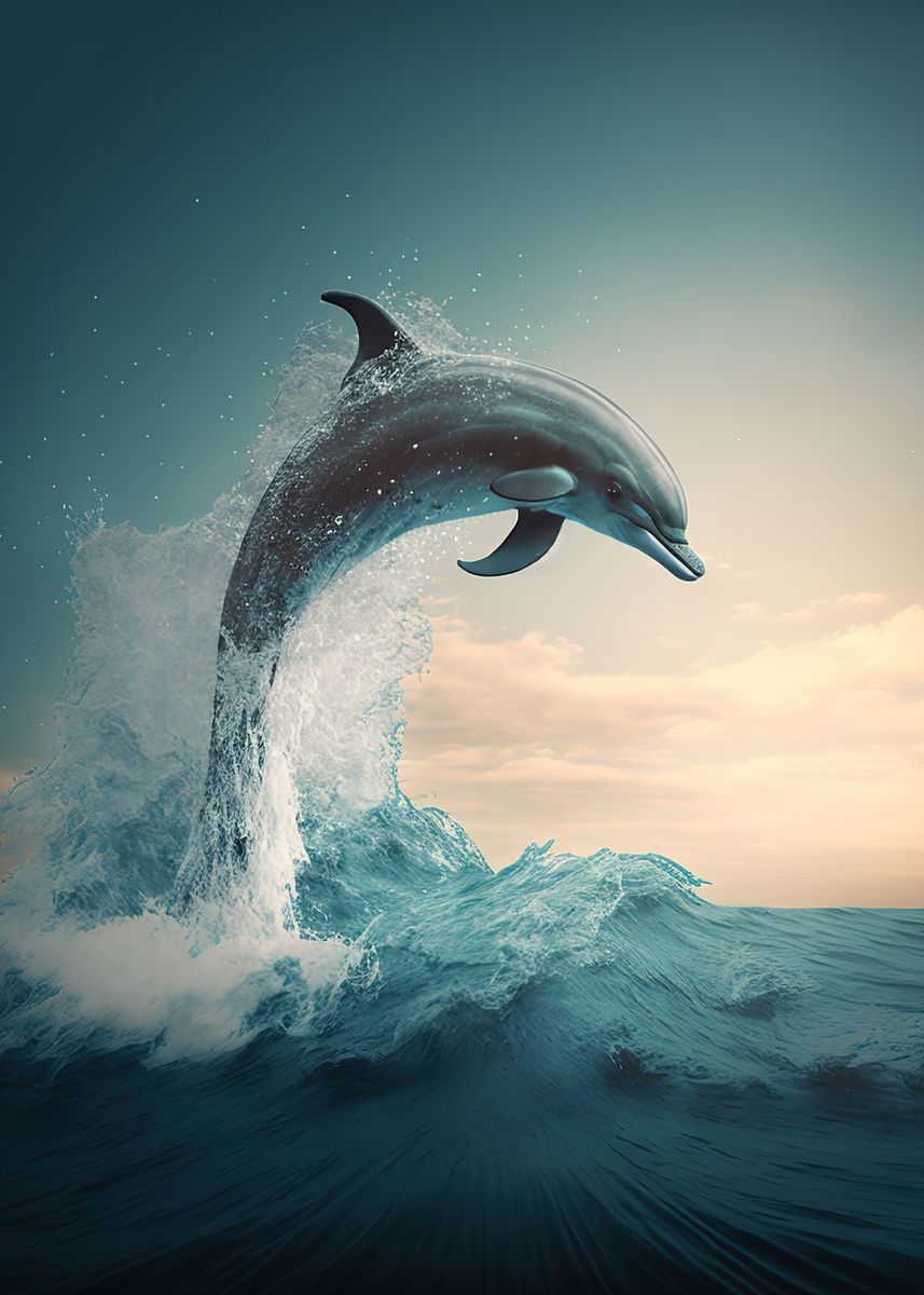 'dolphins jumping ' Poster, picture, metal print, paint by MAD SPACE ...