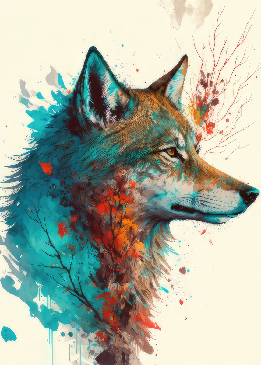 'Colorful Wolf' Poster, picture, metal print, paint by Wolf Design ...