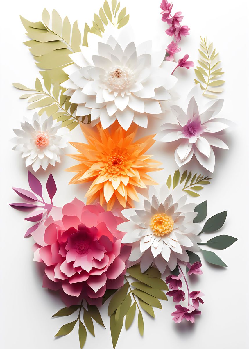 'Paper flowers' Poster, picture, metal print, paint by Nathan Ponty ...