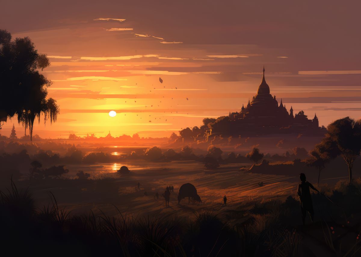 'Bagan sunset' Poster by IArtWork | Displate