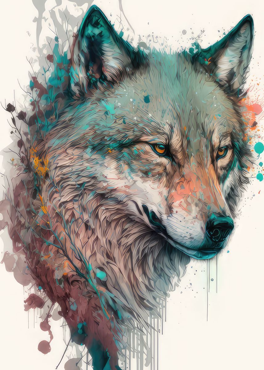 'Colorful Wolf' Poster, picture, metal print, paint by Wolf Design ...