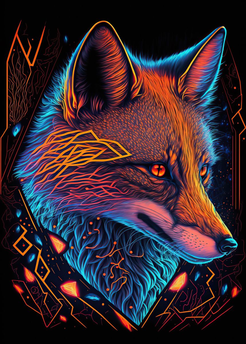 'Fox neon' Poster, picture, metal print, paint by Minimalist Anime ...