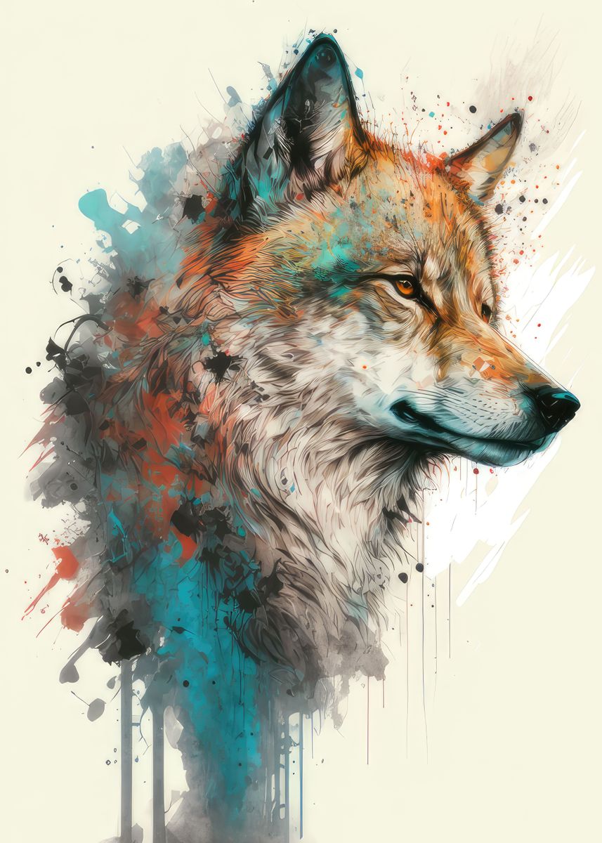 'Colorful Wolf' Poster, picture, metal print, paint by Wolf Design ...