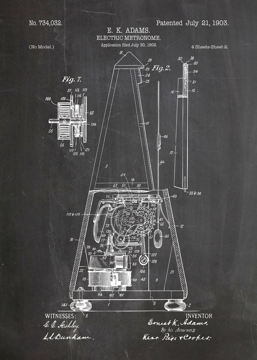 'Electric metronome patent ' Poster, picture, metal print, paint by ...