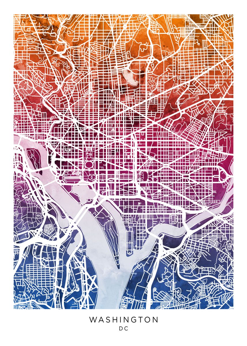 'Washington DC Map' Poster, picture, metal print, paint by Michael ...
