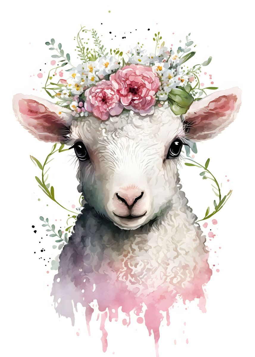 'Pinky Floral Lamb' Poster by Sambel Pedes | Displate