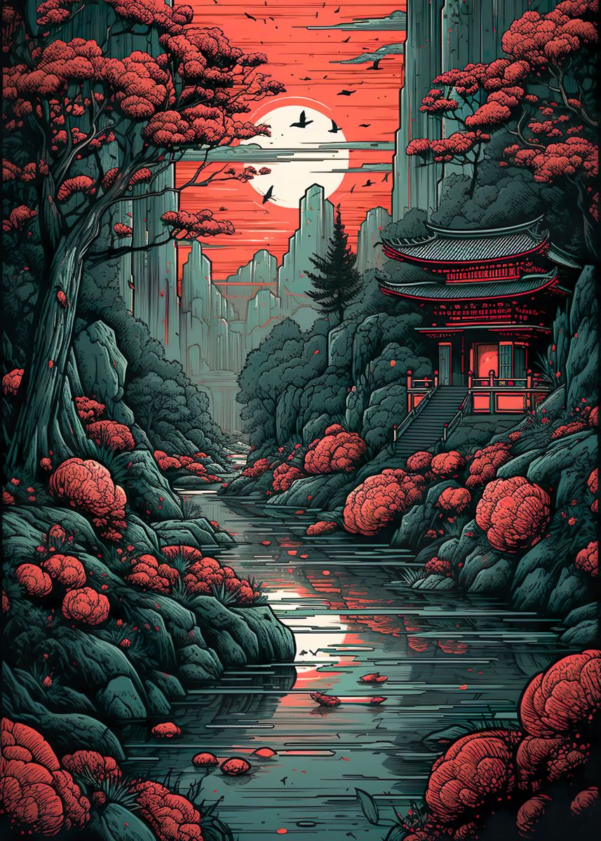 'japanese abstract flowers ' Poster, picture, metal print, paint by ...