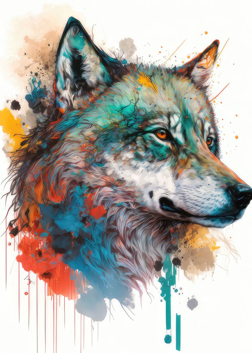 'Colorful Wolf' Poster by Wolf Design Studios | Displate