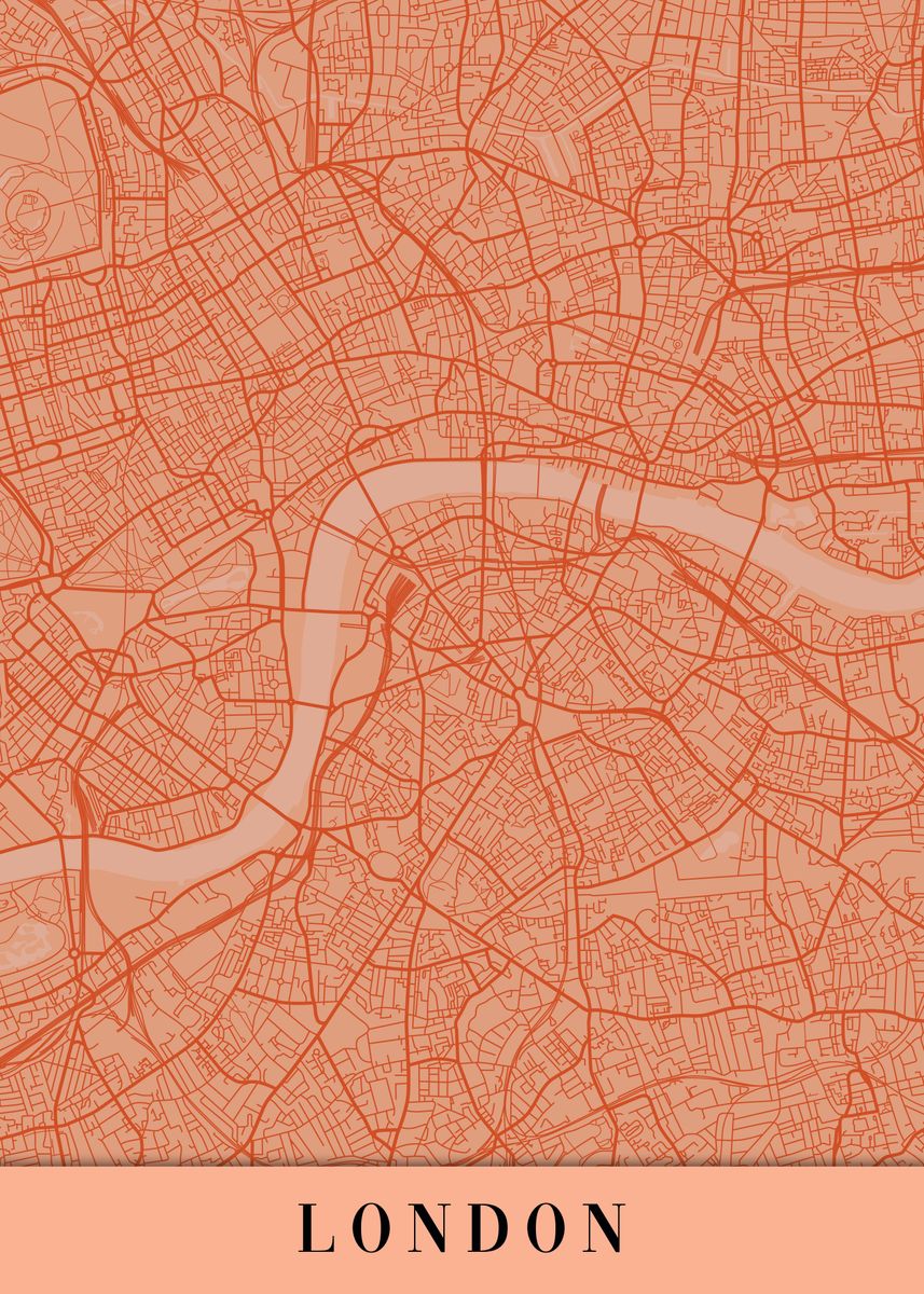 'London Orange Map' Poster, picture, metal print, paint by dkDesign ...
