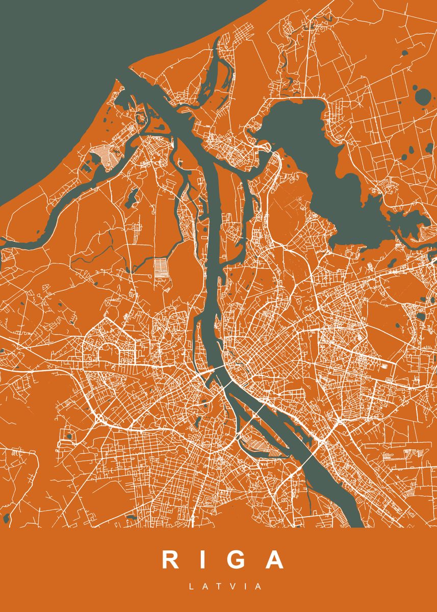 'RIGA LATVIA Map' Poster, picture, metal print, paint by UrbanMaps ...