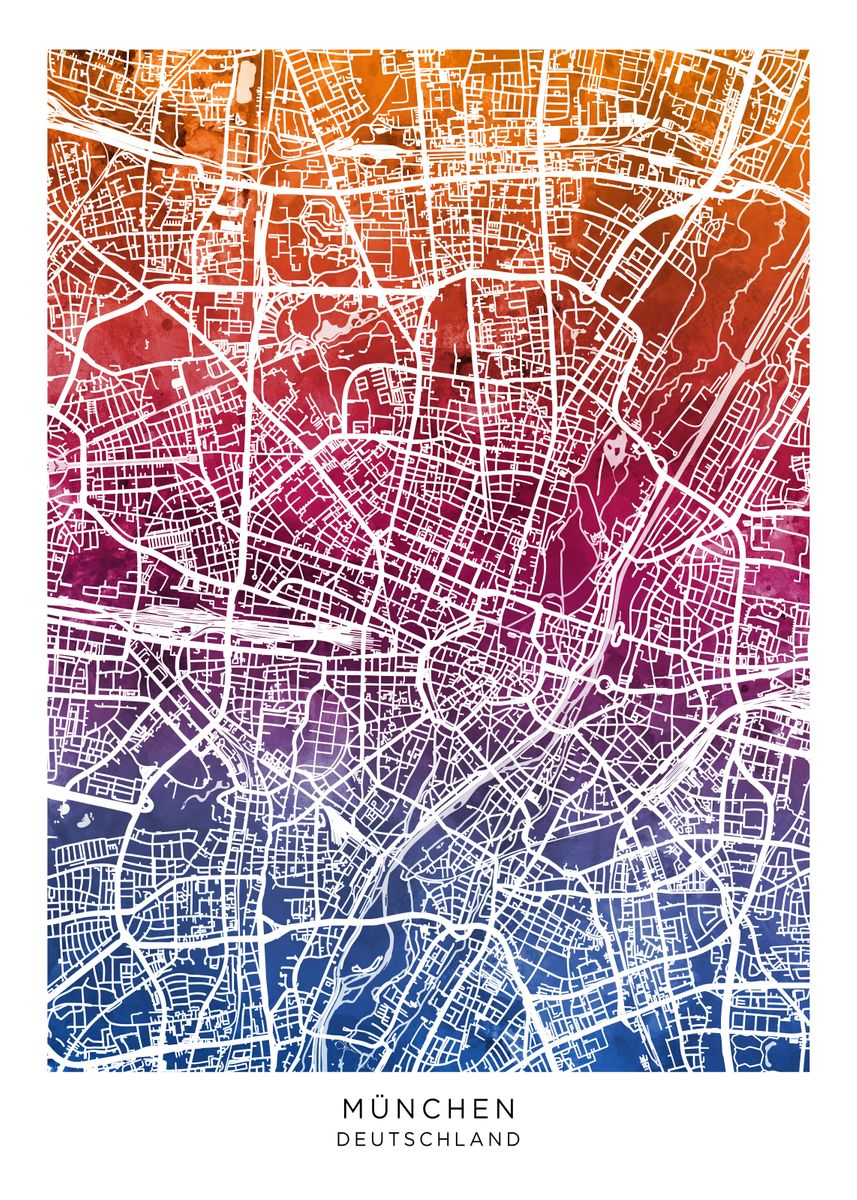 'Munich Germany Map' Poster by Michael Tompsett | Displate