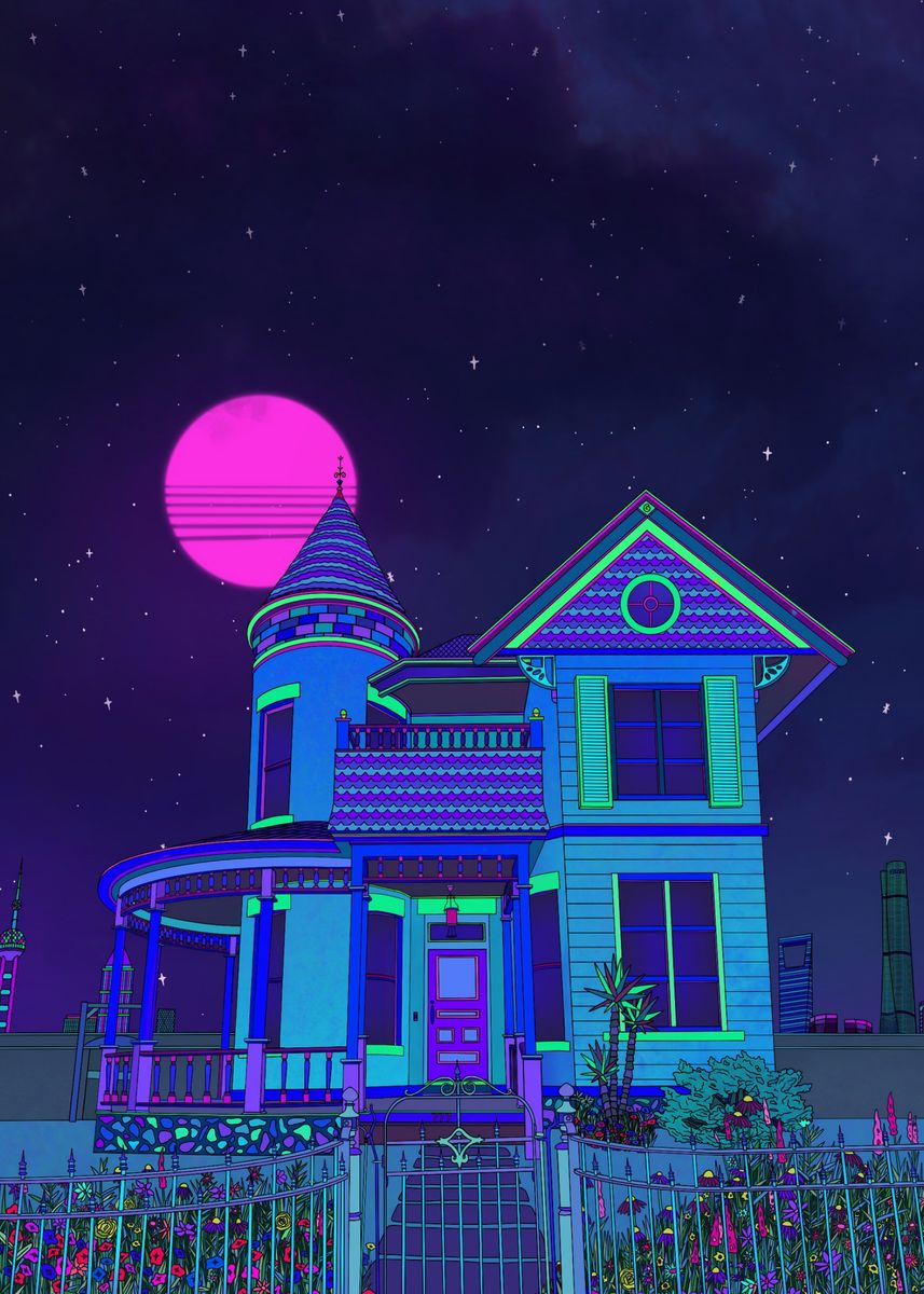 'Synthwave house ' Poster, picture, metal print, paint by Luckytea303 ...