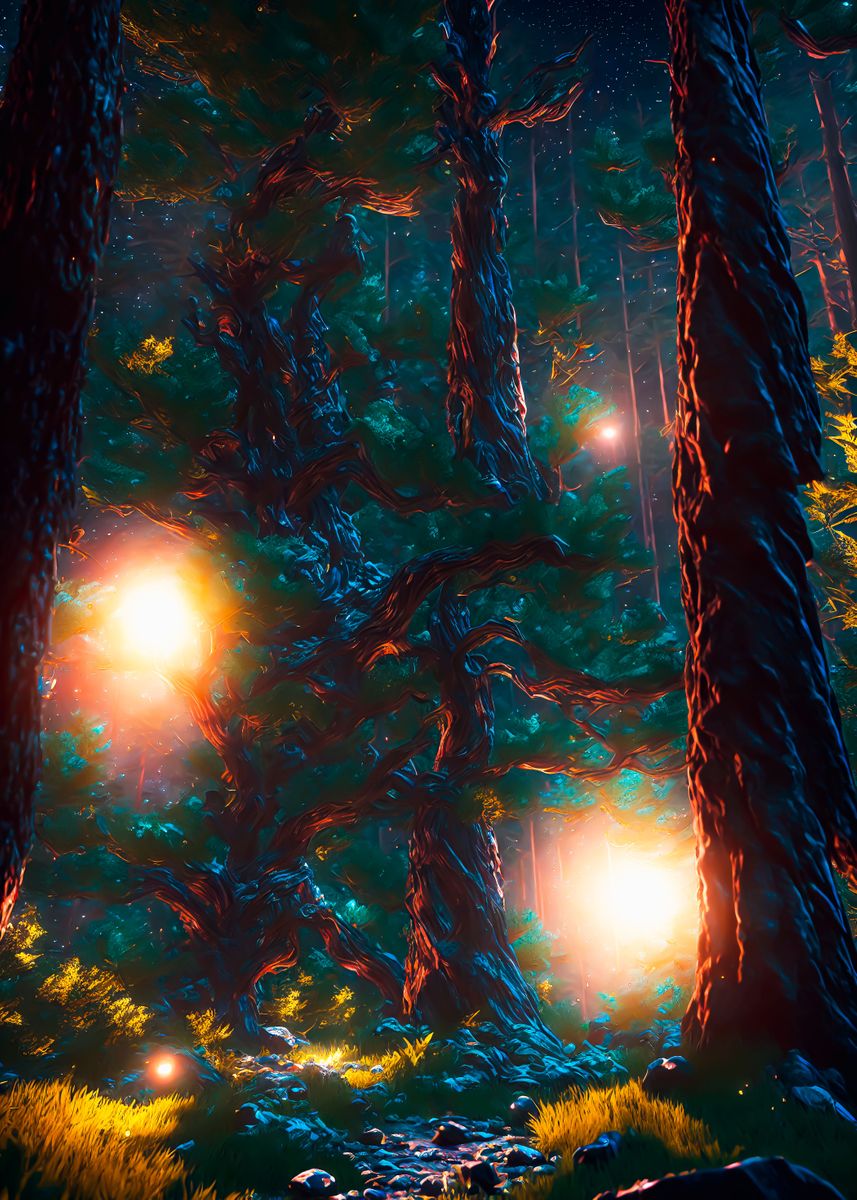'Trees and Lights' Poster, picture, metal print, paint by Diego The ...