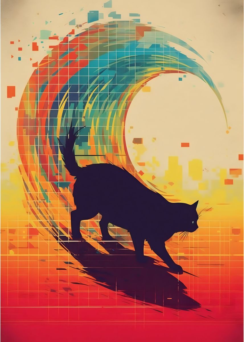 'Cat Pixel Wave' Poster, picture, metal print, paint by FusionDesigns ...