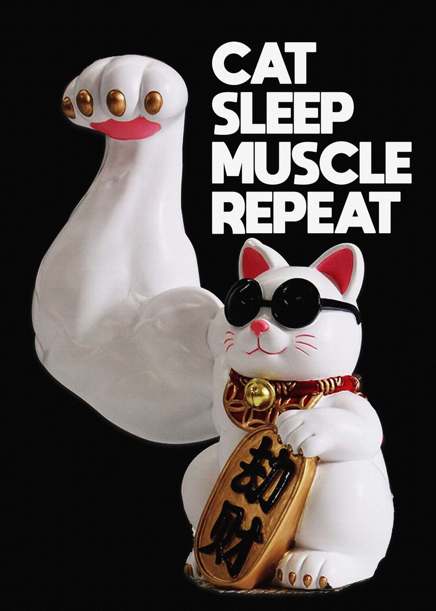 'cat sleep muscle repeat' Poster, picture, metal print, paint by shohib ...
