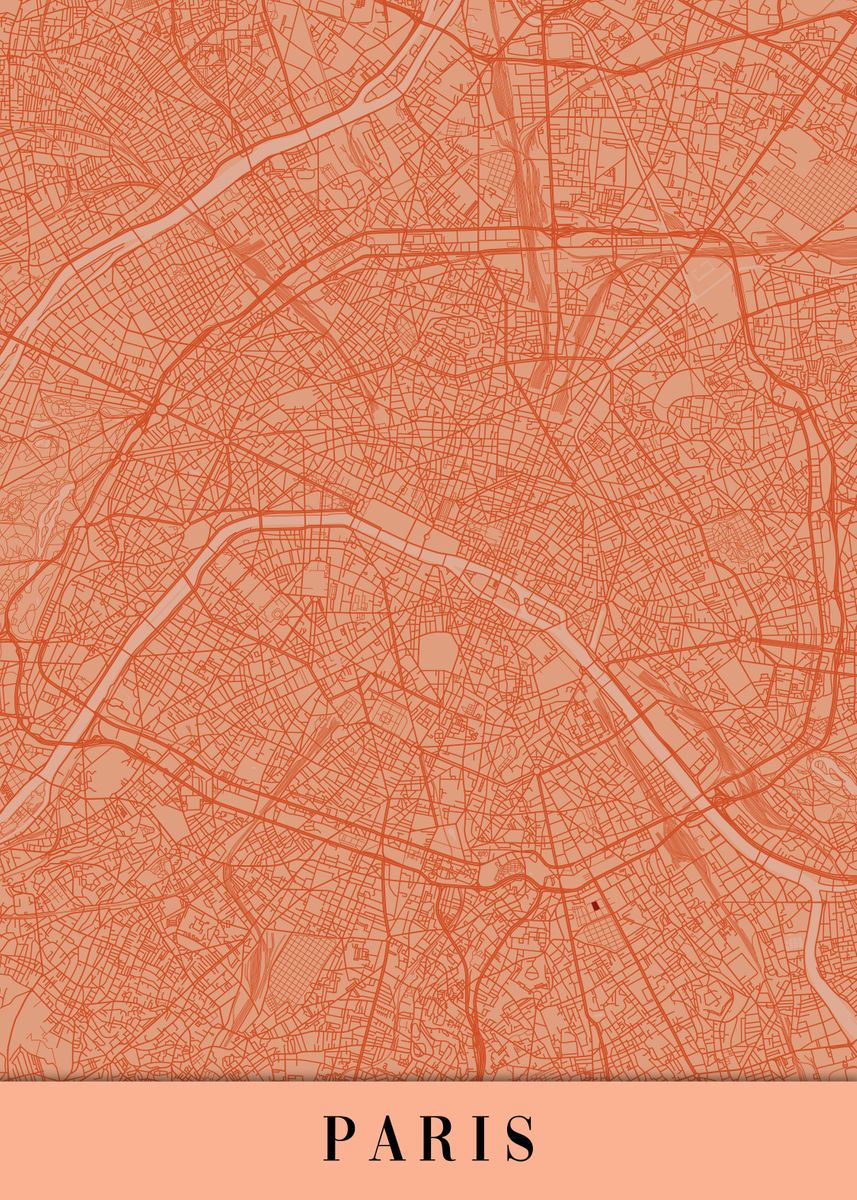 'Paris Orange Map' Poster, picture, metal print, paint by dkDesign ...