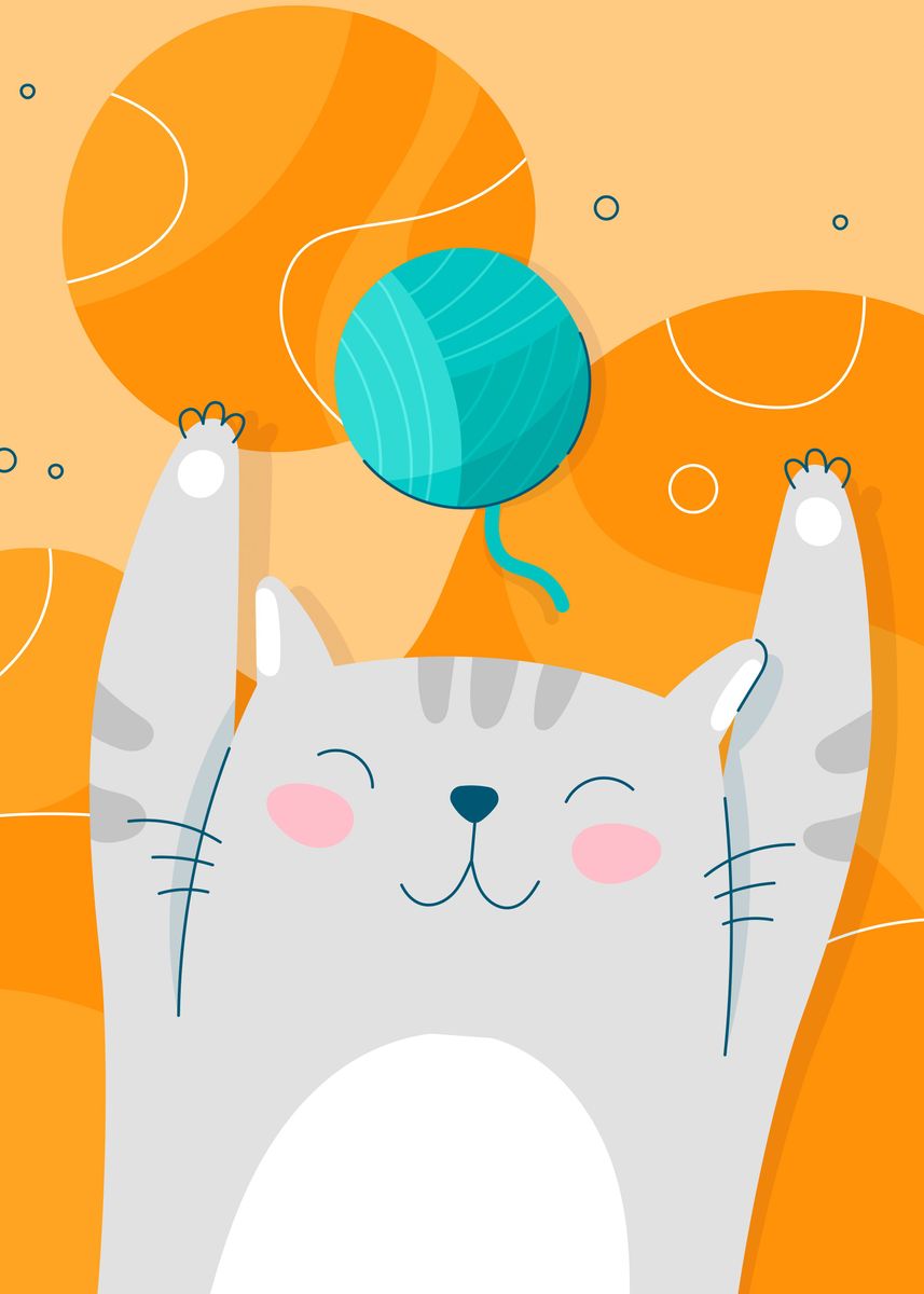 'Cat Ball' Poster, picture, metal print, paint by MRFAST | Displate