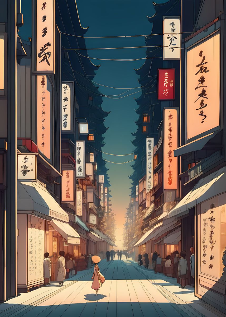 'Old city street market' Poster, picture, metal print, paint by ...