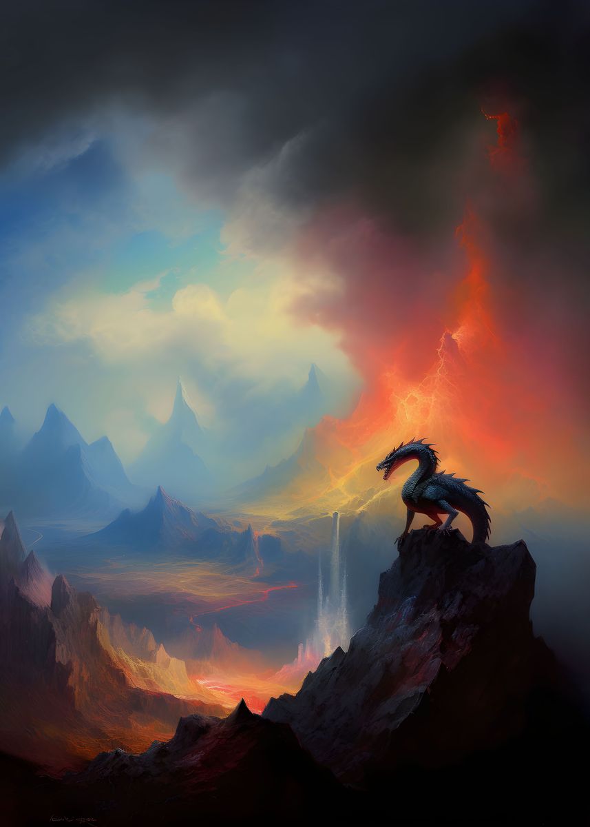 'Primeval landscape dragon' Poster, picture, metal print, paint by ...