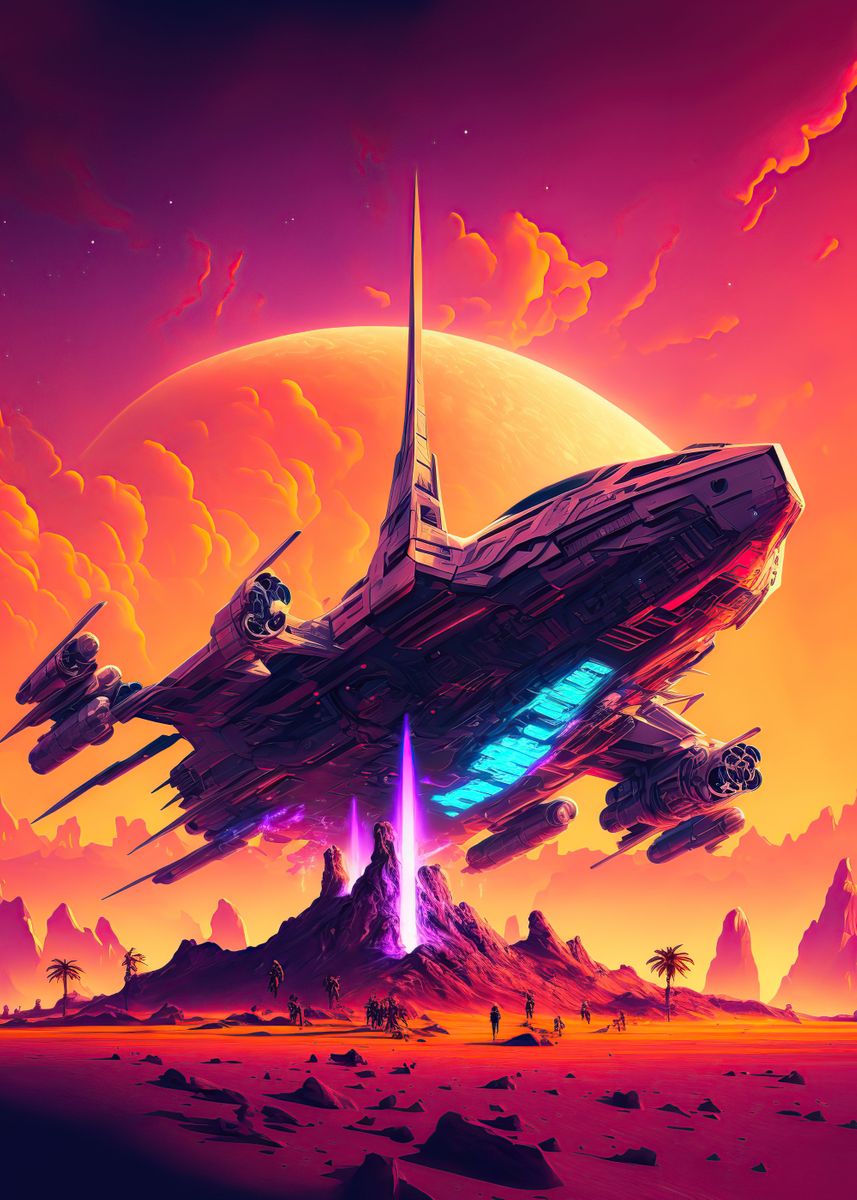 'Spaceship sunset' Poster, picture, metal print, paint by Angelina ...