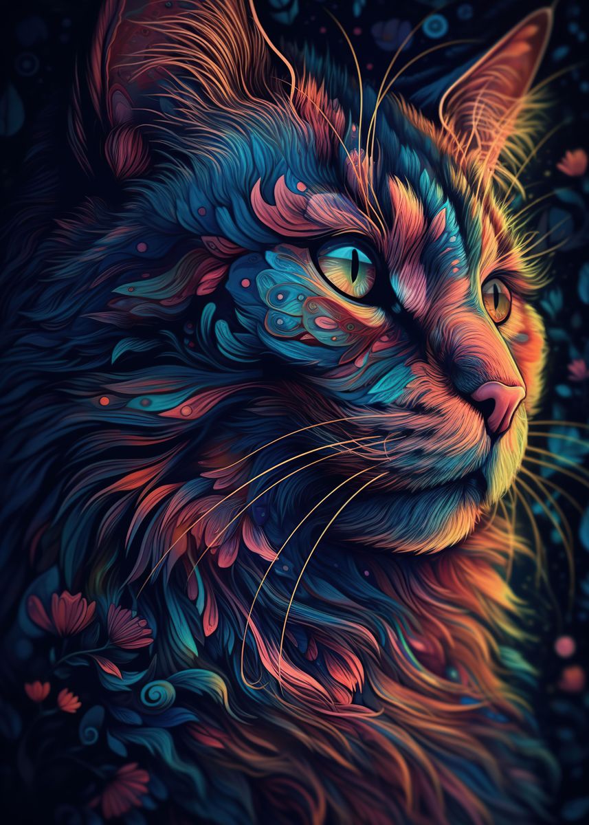 'Cat surrealism Colorful' Poster by Lentera | Displate