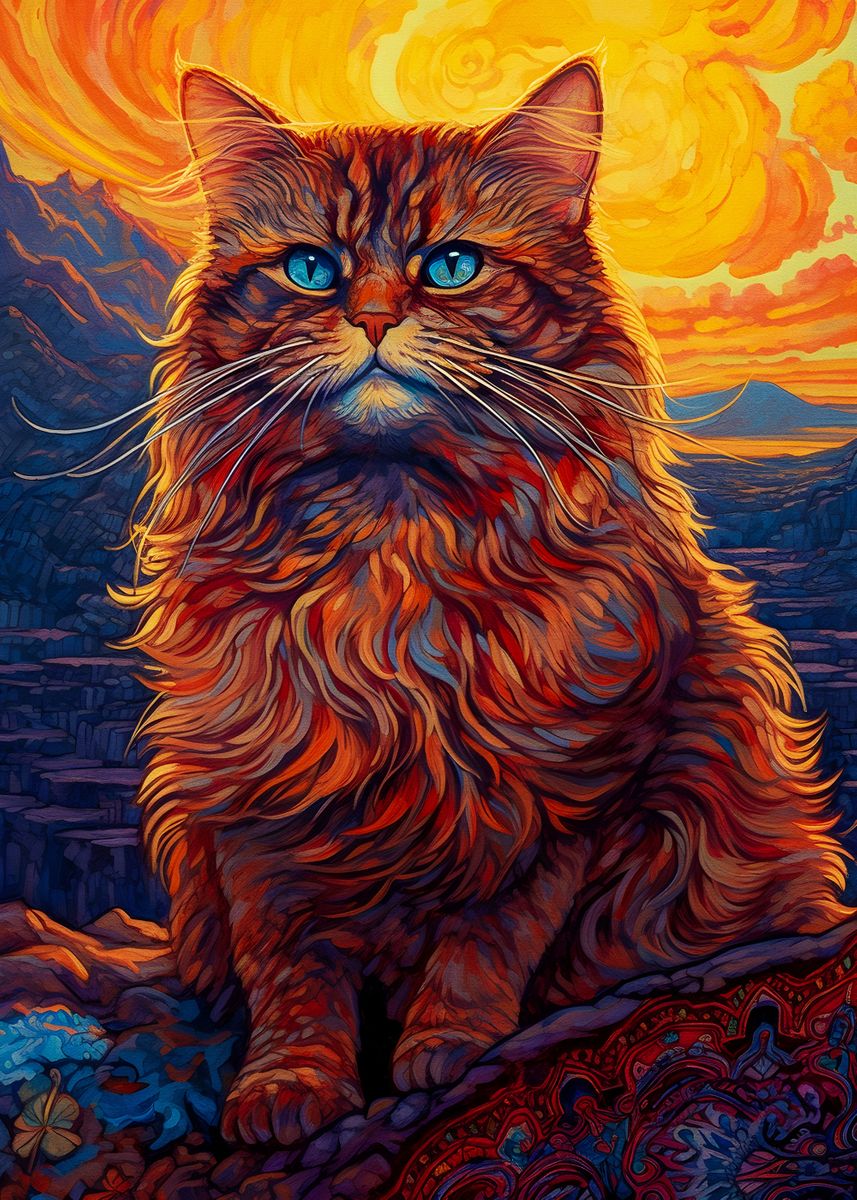 'Abstract cat 2' Poster, picture, metal print, paint by Elz art | Displate