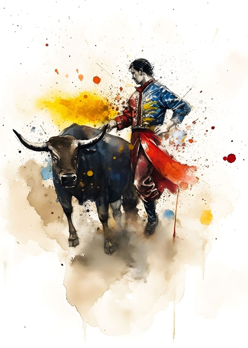 'Bull bullfighter' Poster, picture, metal print, paint by Elz art ...