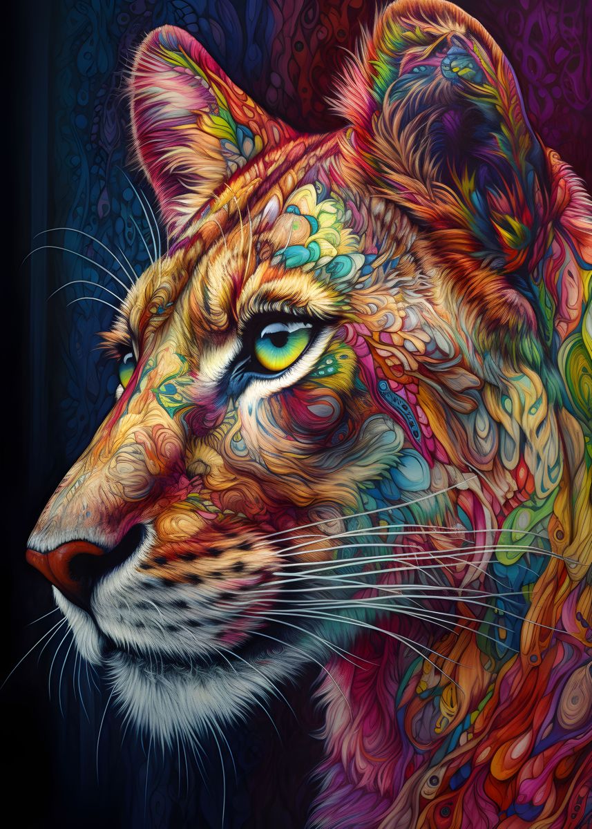 'Cougar in colorful art' Poster, picture, metal print, paint by Makadur ...