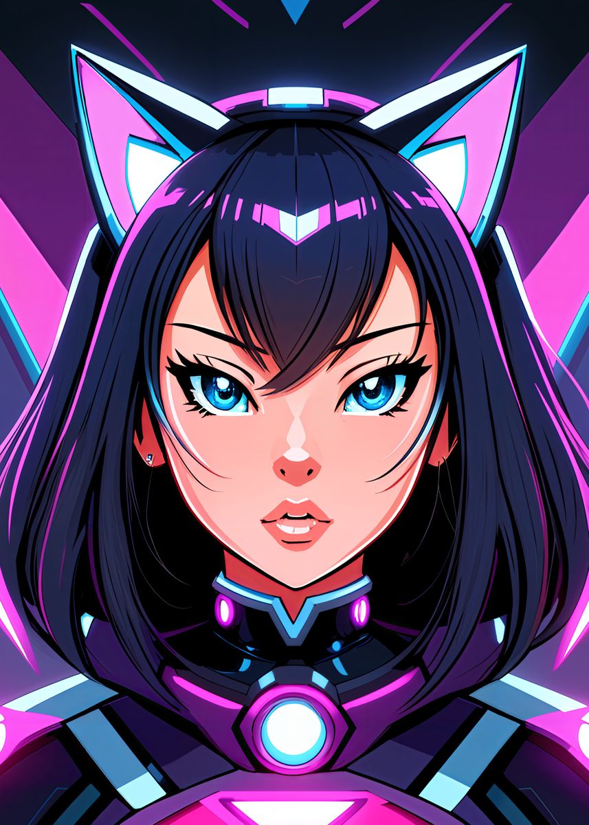 'Cyber Cat Girl Army' Poster, picture, metal print, paint by Rizky ...