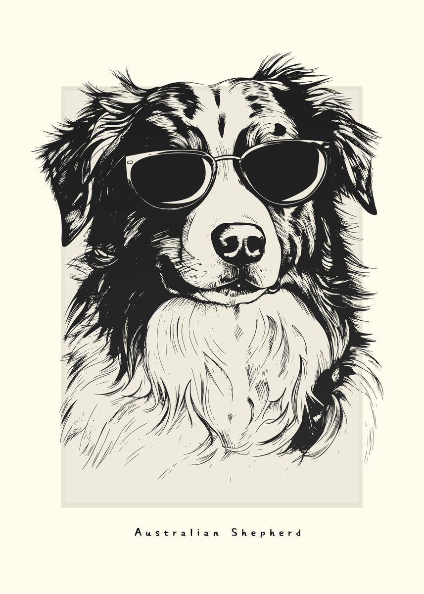 'Australian Shepherd Sketch' Poster, picture, metal print, paint by ...