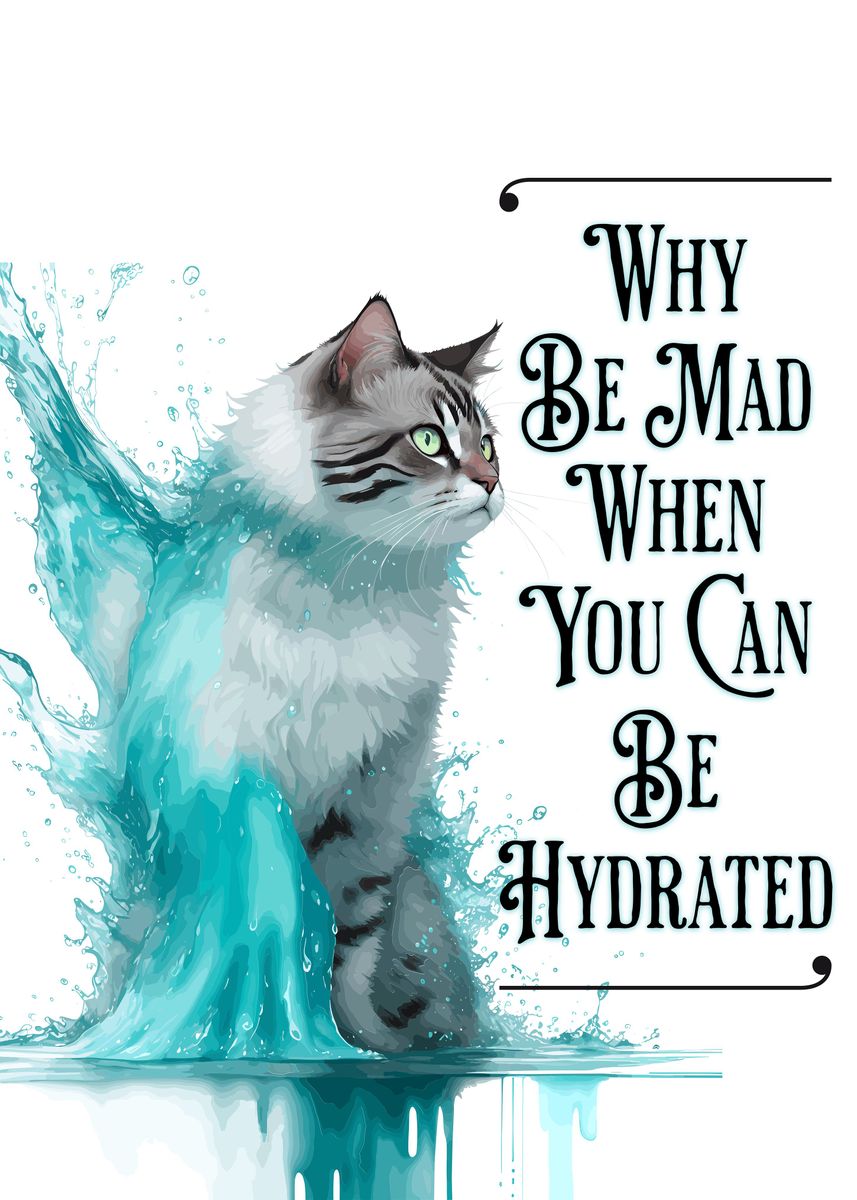'Funny Cat Hydrated' Poster, picture, metal print, paint by Jovana ...