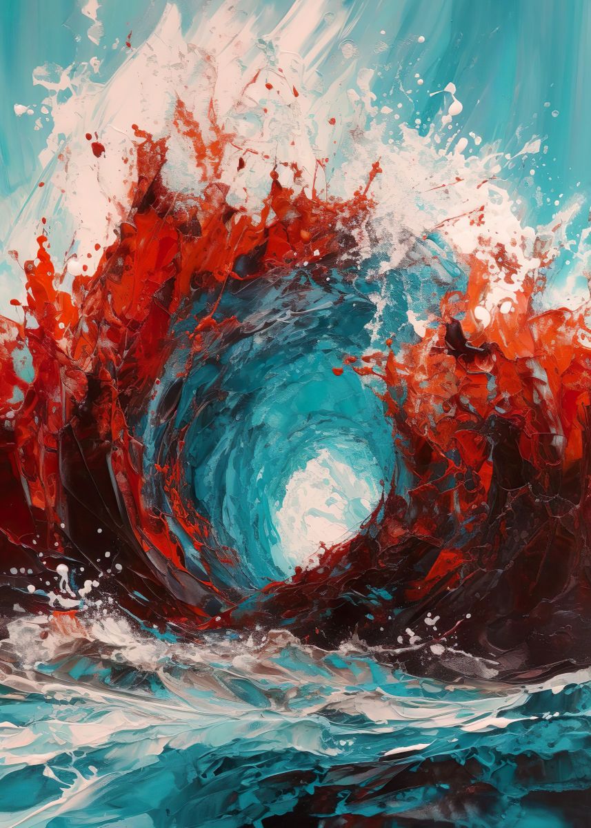 'Red Wave Abstract' Poster, picture, metal print, paint by Quasarai ...