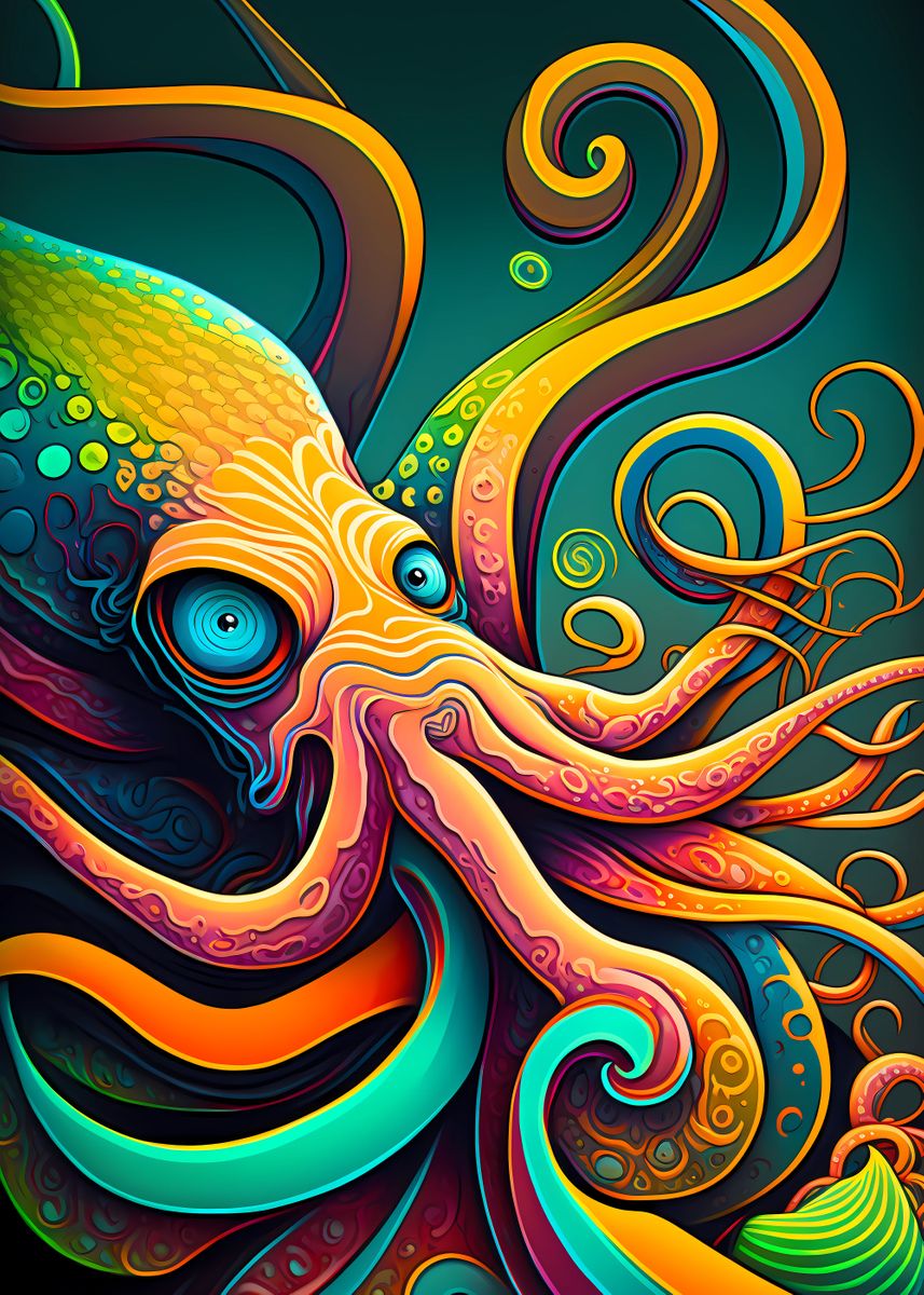 'Octopus Psychedelic Art' Poster, picture, metal print, paint by ...