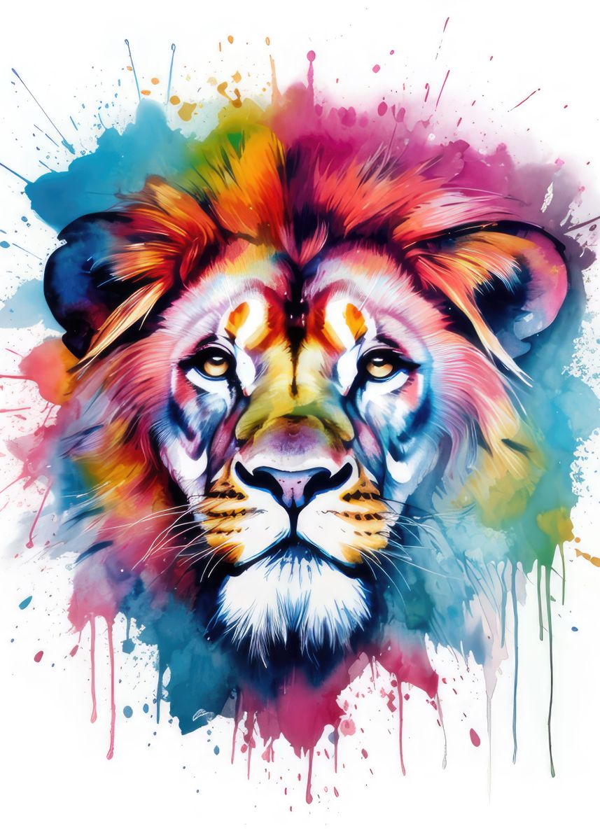'Colorful Lion' Poster, picture, metal print, paint by Wolf Design ...
