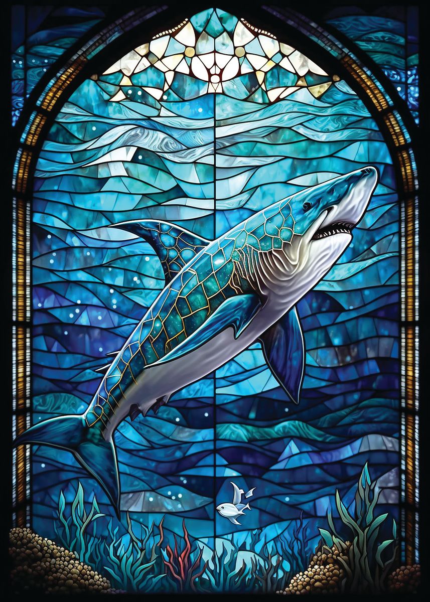 'Shark Stained Glass' Poster, picture, metal print, paint by XDream ...