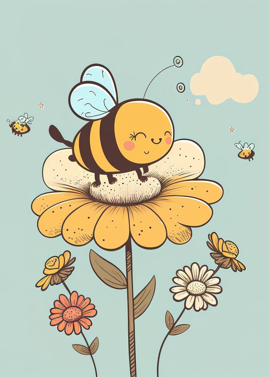 'cute bee ' Poster, picture, metal print, paint by lanem anda | Displate