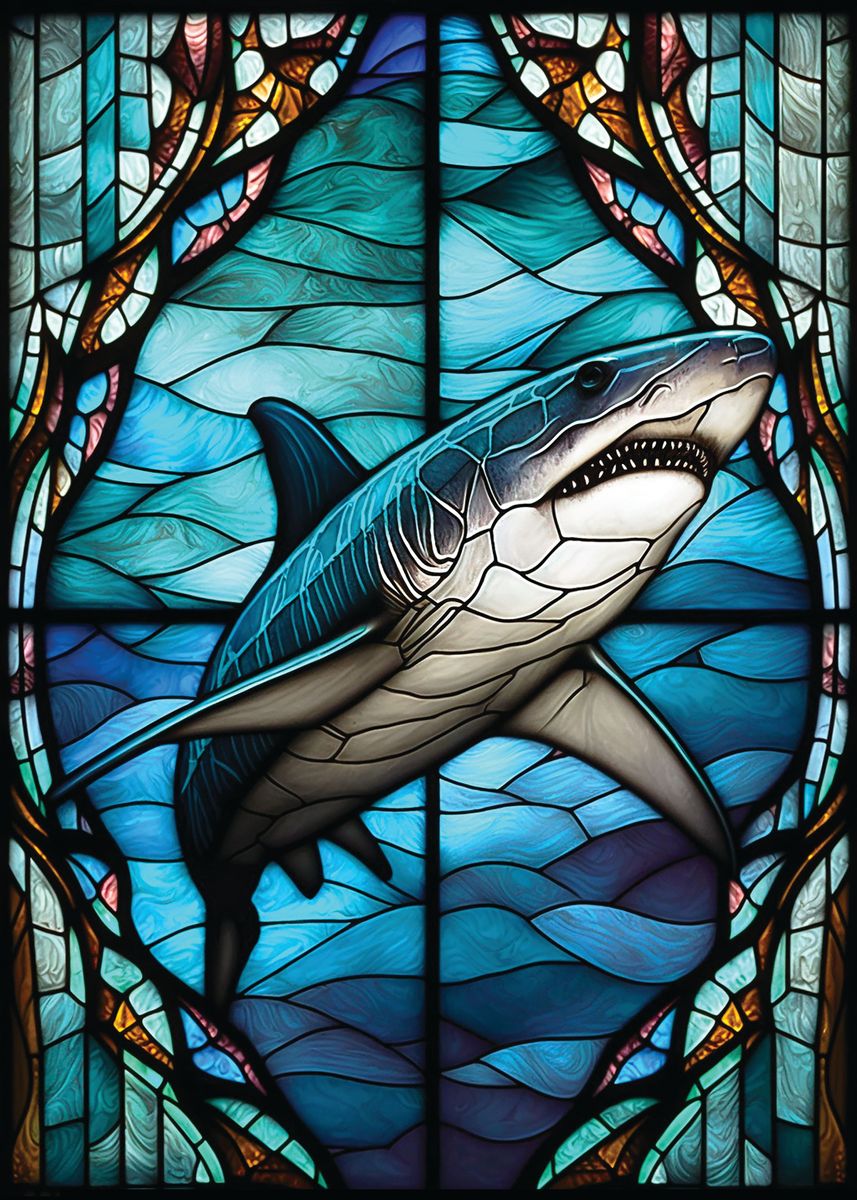 'Great White Stained Glass' Poster, picture, metal print, paint by ...