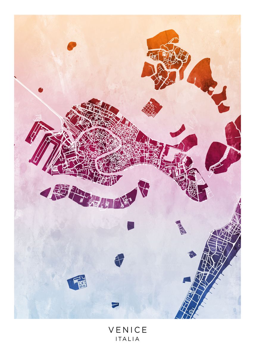 'Venice Italy Map' Poster, picture, metal print, paint by Michael ...