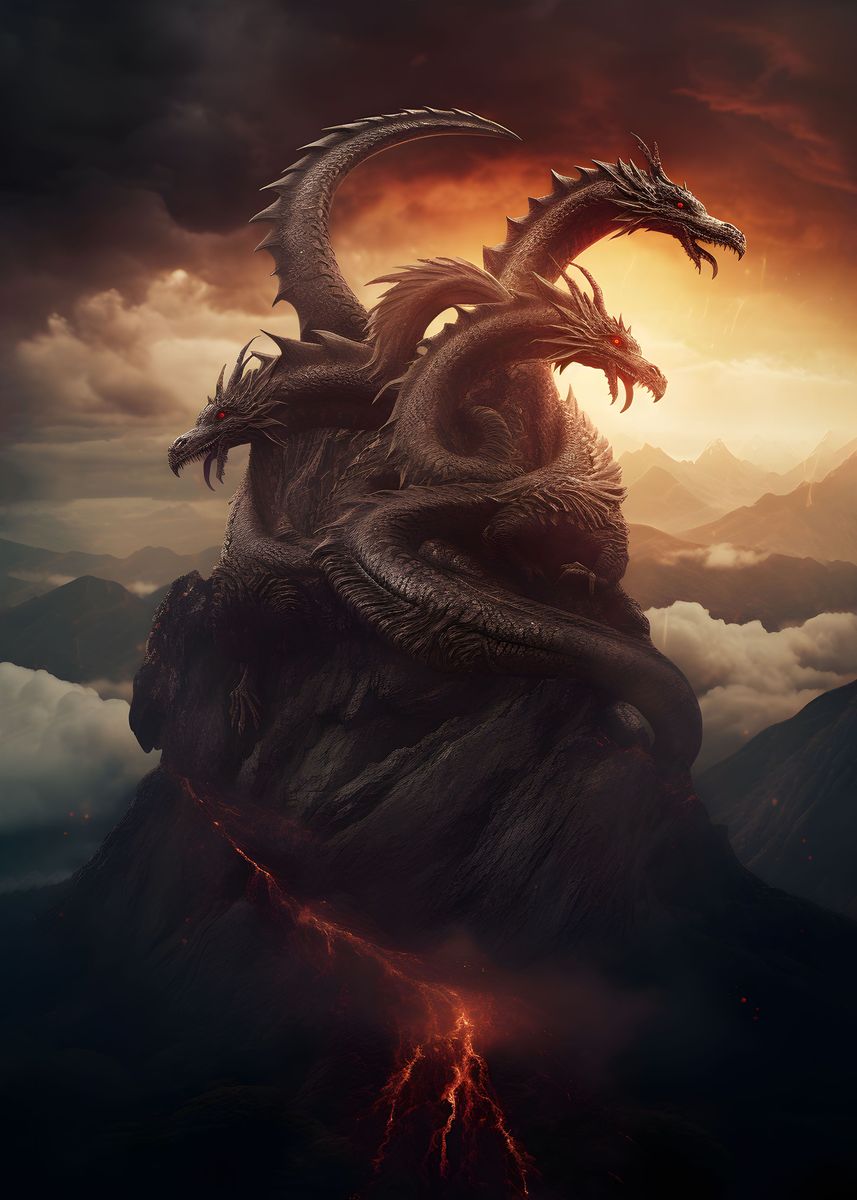 'Three Headed Dragon' Poster, picture, metal print, paint by CheTatanka ...