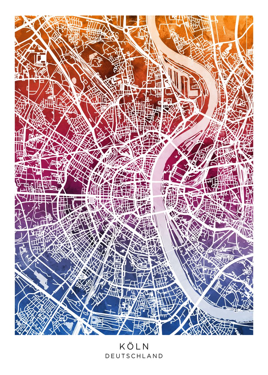 'Cologne Germany Map' Poster, picture, metal print, paint by Michael ...