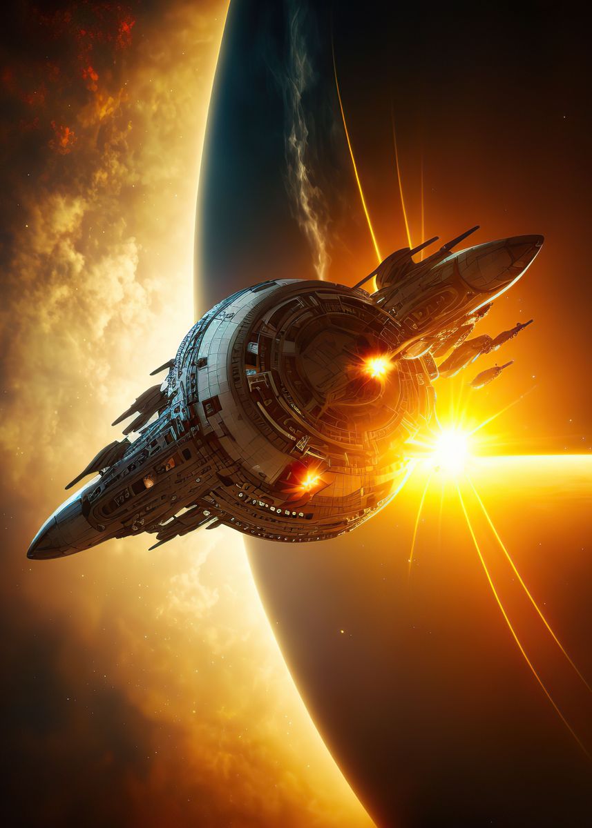 'Spaceship sunset' Poster, picture, metal print, paint by Angelina ...