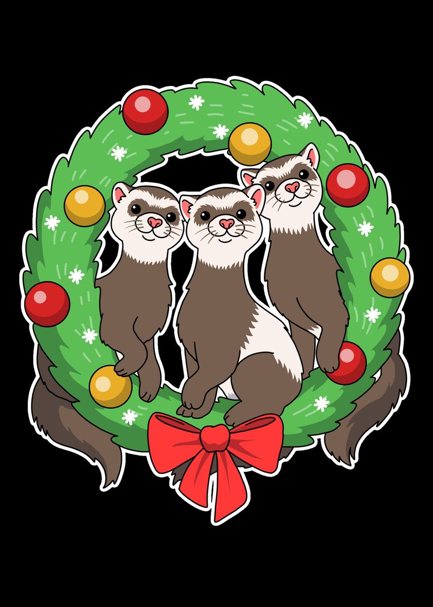 'Ferret Christmas' Poster, picture, metal print, paint by CatRobot ...