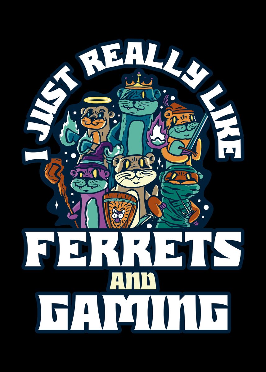 'Ferret And Gaming' Poster, picture, metal print, paint by CatRobot ...