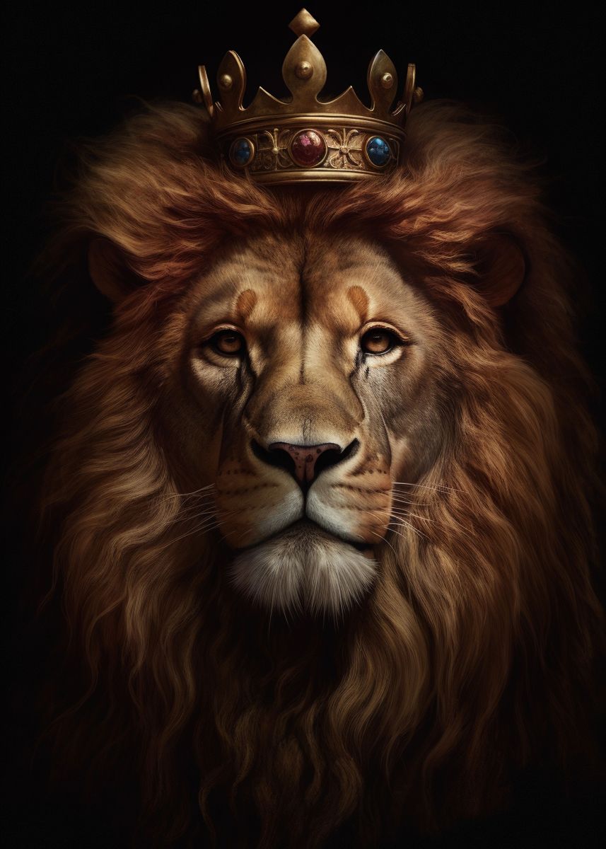 'Lion Crown Portrait 10' Poster by FerraraMedia | Displate