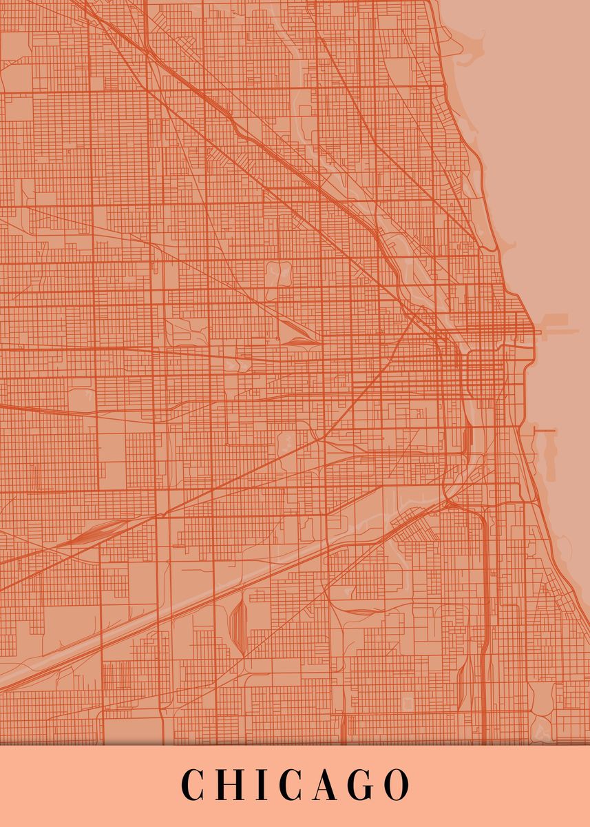 'Chicago Orange Map USA' Poster, picture, metal print, paint by ...
