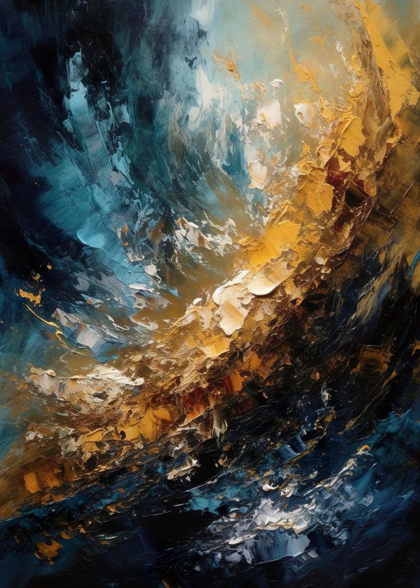 'Dark Blue And Gold ' Poster, picture, metal print, paint by Quasarai ...