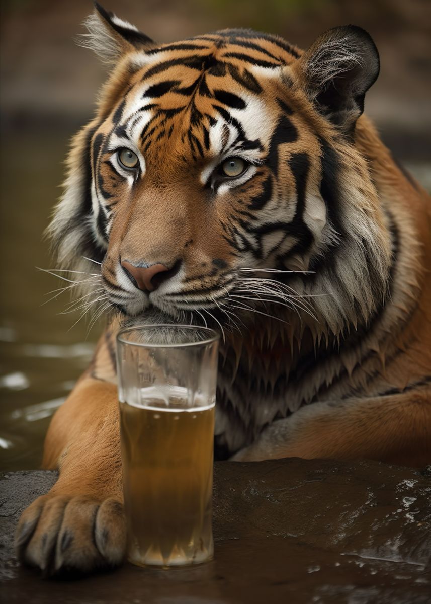 'Tiger drinking beer' Poster by PrintYourDigitals | Displate