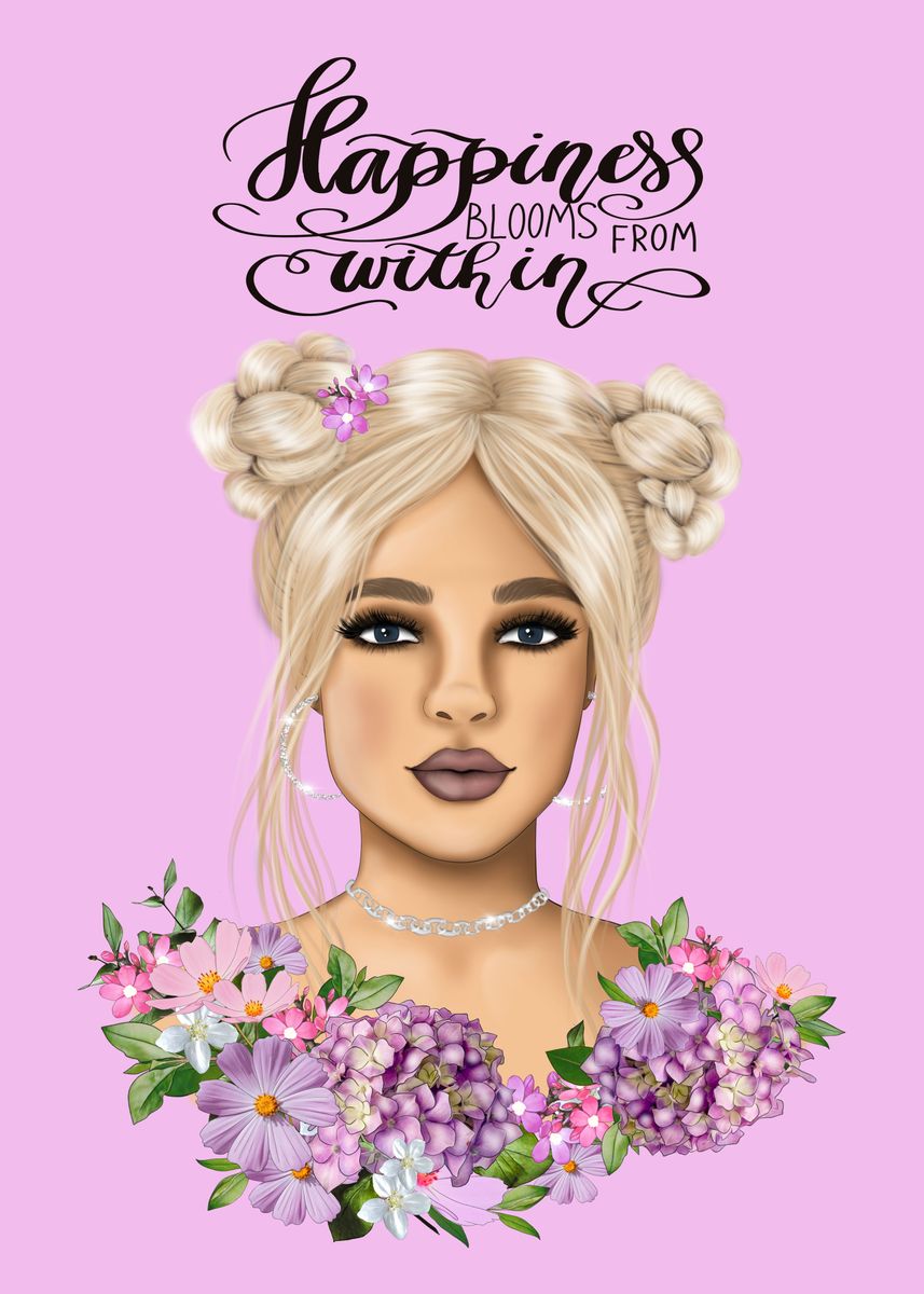 'Floral Happy Girl' Poster, picture, metal print, paint by arkitekta ...